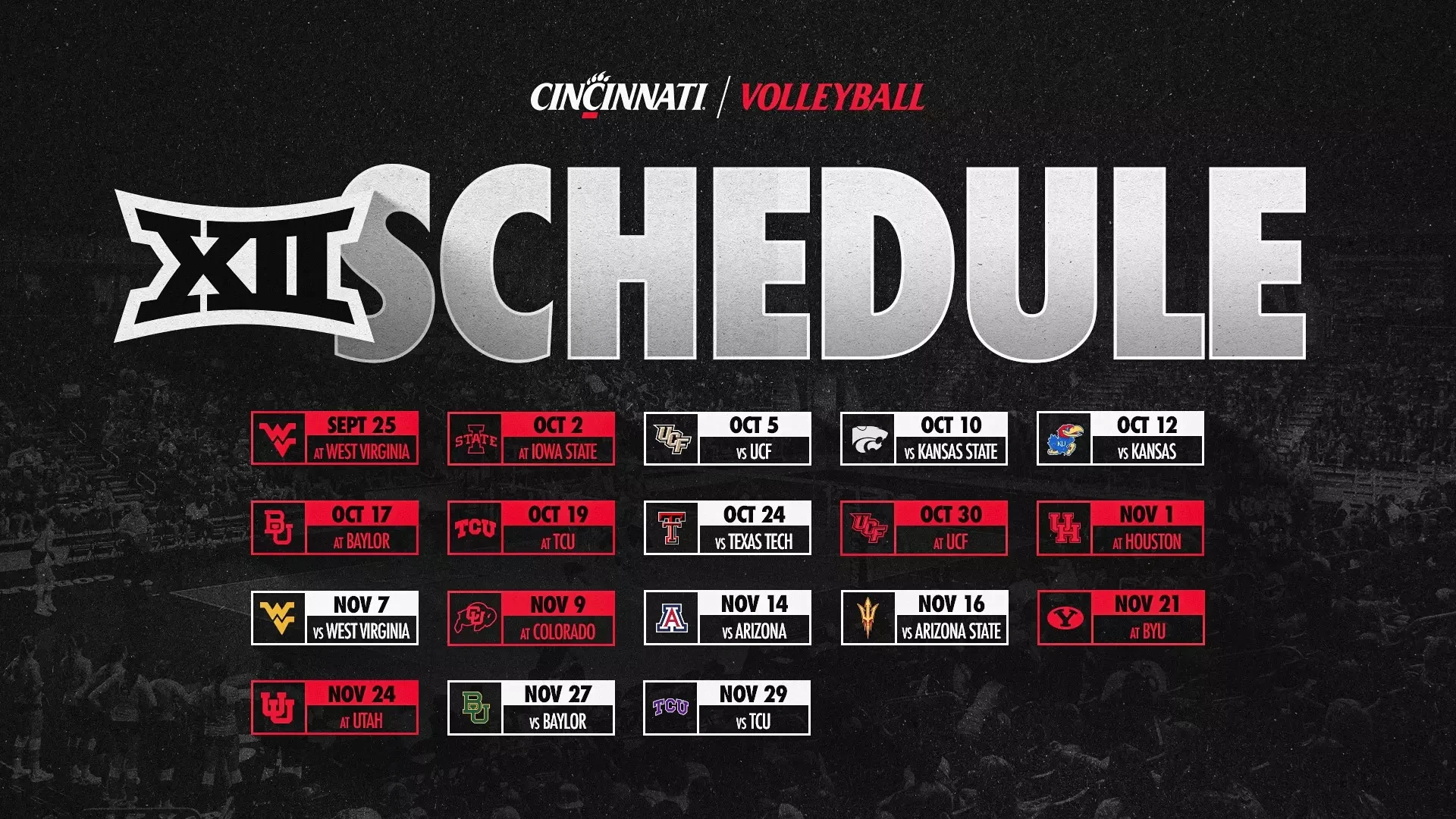 Cincinnati Volleyball Announces Big 12 Schedule - University of ...
